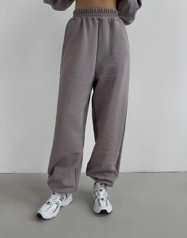 Штани джогери осінні оверсайз на затяжках сіро фіолетові купити в Києві Штани Спортивні