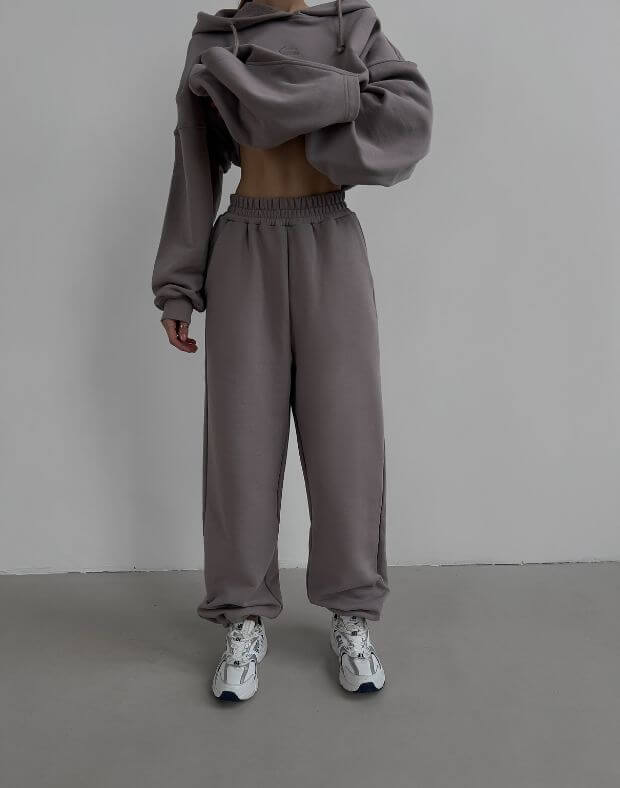 Штани джогери осінні оверсайз на затяжках сіро фіолетові купити в Києві Штани Спортивні